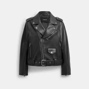 COACH Belted Leather Moto Jacket With Signature Lining - Black