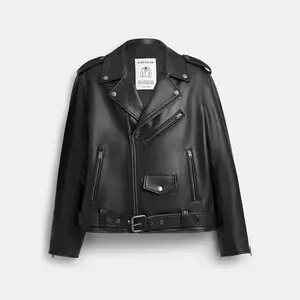 COACH Lightweight Leather Moto Jacket - Black