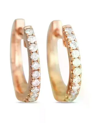 LB EXCLUSIVE 14k Rose Gold Diamond Huggie Earrings - Pink