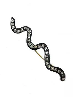 JENNIFER GIBSON JEWELLERY 1930s Art Deco Crystal Snake Brooch - Black