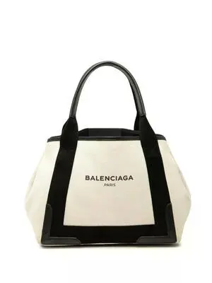 Balenciaga 2016 Navy Cabas S Tote Bag - White