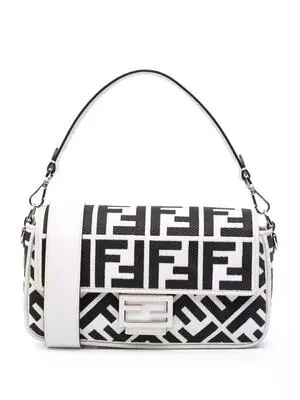 Fendi 2000-2010 Zucca Embroidered Canvas Baguette Satchel - Black