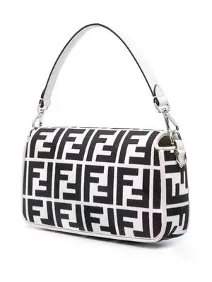 Fendi 2000-2010 Zucca Embroidered Canvas Baguette Satchel - Black