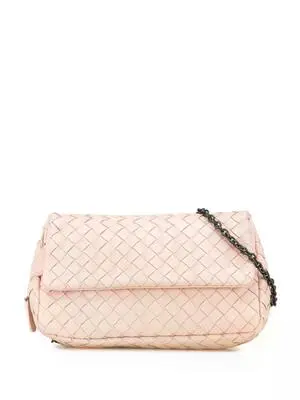 Bottega Veneta 2012-2024 Leather Intrecciato Chain Flap Crossbody Bag - Pink