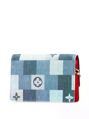 LOUIS VUITTON 2020 Monogram Denim Patchwork Fiore Chain Wallet