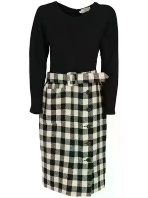 Valentino Garavani 1980s Checked Dress - Black