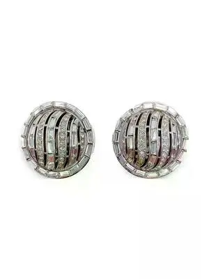 JENNIFER GIBSON JEWELLERY 1940s Trifari Crystal Earrings - Silver
