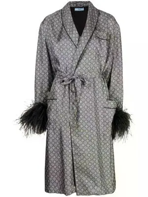 Prada Feather-detail Silk Robe - Multicolour