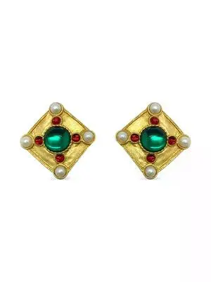JENNIFER GIBSON JEWELLERY 1980s Tanjore Cabochon-cut Clip-on Earrings - Gold