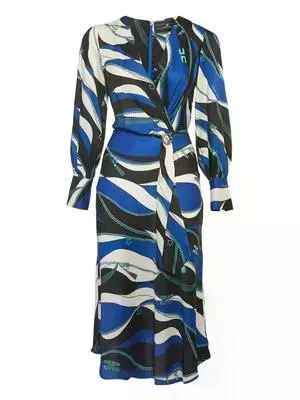 Elisabetta Franchi Wave-print Wrap Midi Dress - Blue