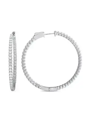 LB EXCLUSIVE 14k White Gold Diamond Hoop Earrings