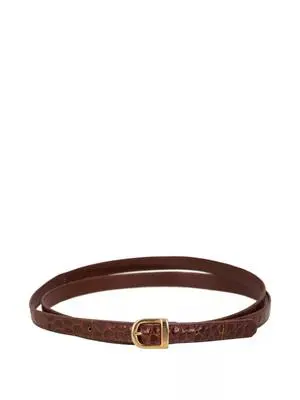 Vintage Croc-effect Leather Belt - Brown
