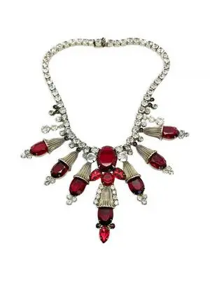 JENNIFER GIBSON JEWELLERY 1960s Ruby Glass Collar Necklace - Silver