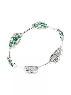 LB EXCLUSIVE 18k White Gold Diamond And Emerald Bangle - Silver
