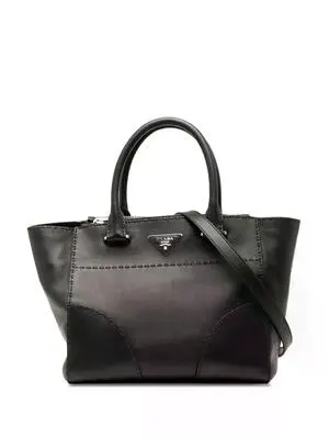 Prada Small City Calf Stitched Twin Pocket Satchel