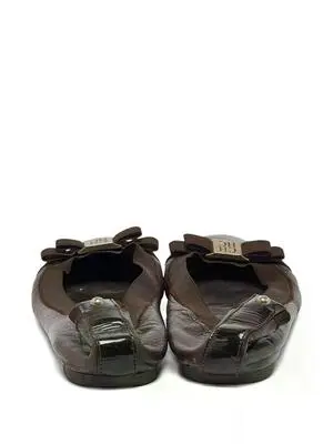 Carolina Herrera Patent-leather Bow-detail Ballet Flats - Brown