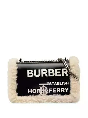 Burberry Small Shearling Trimmed Coated Canvas Lola Crossbody Bag