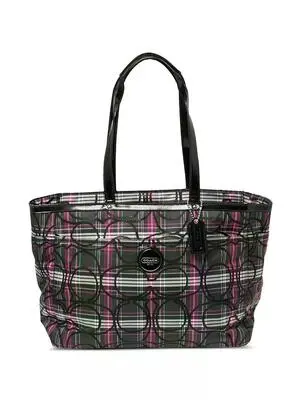 COACH Leather Plaid Tote Bag