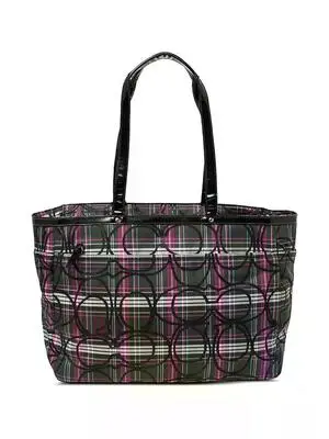 COACH Leather Plaid Tote Bag