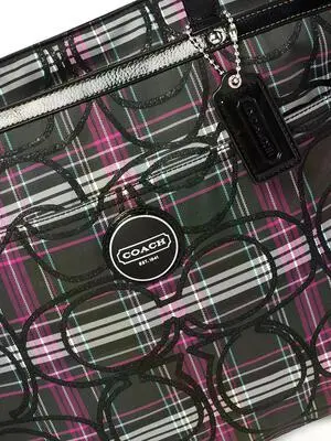 COACH Leather Plaid Tote Bag