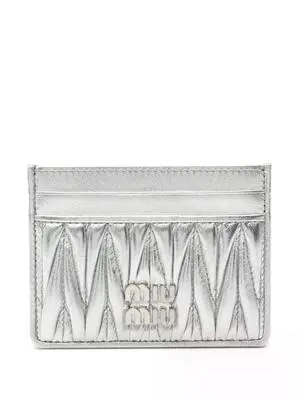Miu Miu 2010-2025 Metallic Leather Matelasse Card Holder - Silver