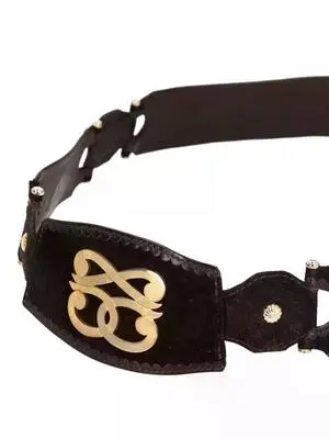 PIROVANO VINTAGE Leather Belt With Logo Plaque