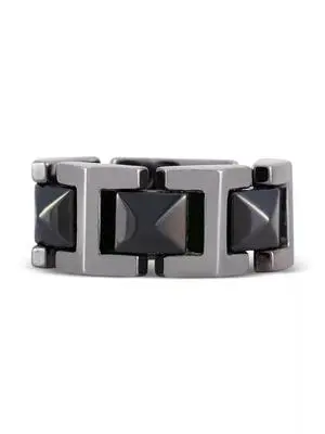 Versace 18k White Gold And Ceramic Logo Ring - Silver
