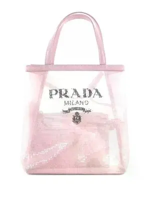 Prada Logo Sequined Mesh Small Tote Bag
