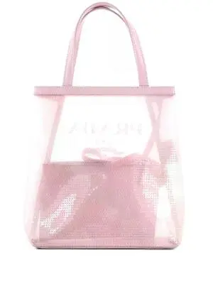 Prada Logo Sequined Mesh Small Tote Bag
