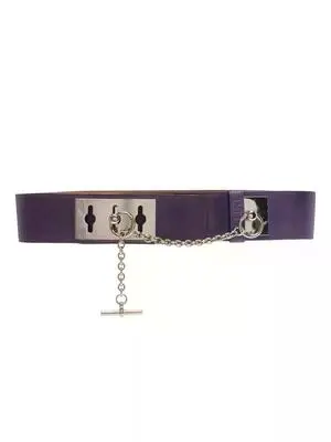 Celine 1990s Debossed-logo Leather Belt - Purple