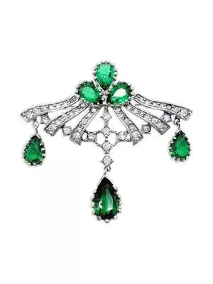 JENNIFER GIBSON JEWELLERY 1940s French Emerald Paste Brooch - Silver