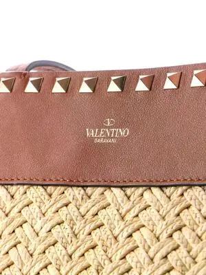 Valentino Garavani Rockstud Raffia Large Tote Bag