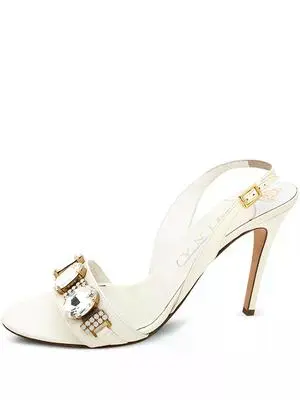 GINA 105mm Patent Leather Slingback Sandals - White