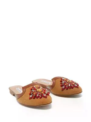 Oscar De La Renta Crystal-embellished Mules - Brown