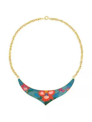 SUSAN CAPLAN 1980s Cloisonné Floral Necklace - Gold