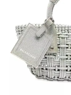 Balenciaga Bistro Woven Basket Tote Bag - Silver