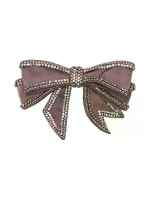 VANISÈ Crystal-embellished Bow Brooch - Brown