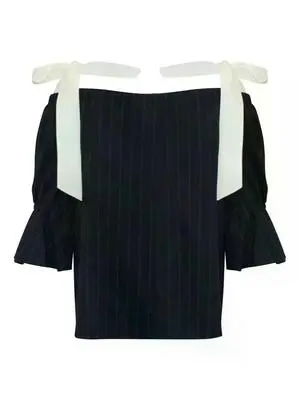 GANNI Pinstripe Cold-shoulder Blouse