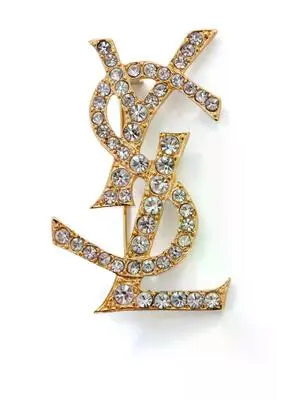 Saint Laurent Cassandre Rhinestone-embellished Brooch - Gold