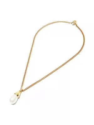 Celine 1980-1990 Faux-pearl Pendant Necklace - Gold