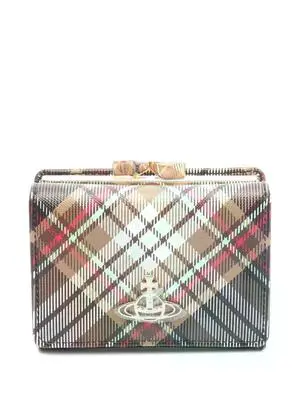 VIVIENNE WESTWOOD Small Frame Plaid Orb Wallet - Brown