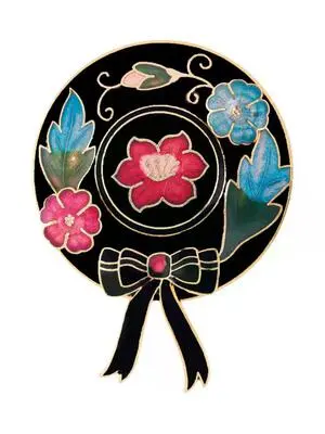 SUSAN CAPLAN 1980s Floral-motif Brooch - Black