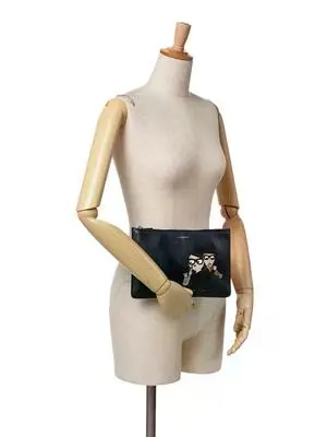Dolce & Gabbana Leather Dg Family Patch Zip Pouch Clutch Bag
