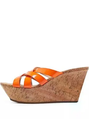 Casadei 100mm Leather Wedge Sandals - Orange