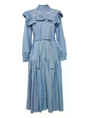 POCA & POCA Pearl-embellished Ruffled Maxi Dress