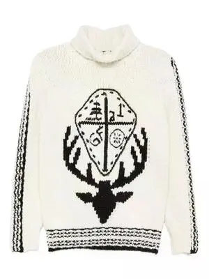 Gianfranco Ferre 1990s Deer-pattern Turtleneck Sweater - White