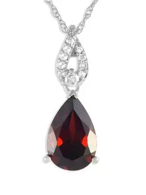 LB EXCLUSIVE 14k White Gold Diamond And Garnet Pendant Necklace - Silver