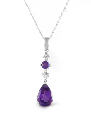 LB EXCLUSIVE 14kt White Gold Diamond And Amethyst Pendant Necklace - Silver
