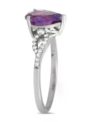 LB EXCLUSIVE 14k White Gold Diamond And Amethyst Ring