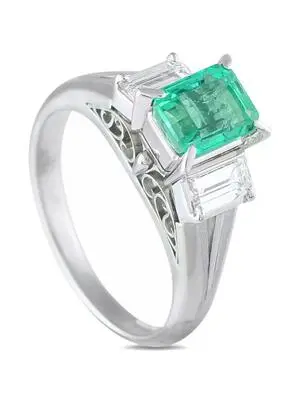LB EXCLUSIVE Platinum Emerald And Diamond Ring - Green